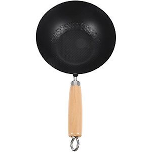 PRETYZOOM Wok Pan Wrought Iron Wok Pan Stir Fry Pan Flat Bottom Chinese Pow Wok Japanese Cookware Nonstick Single Person Wok for Kitchen