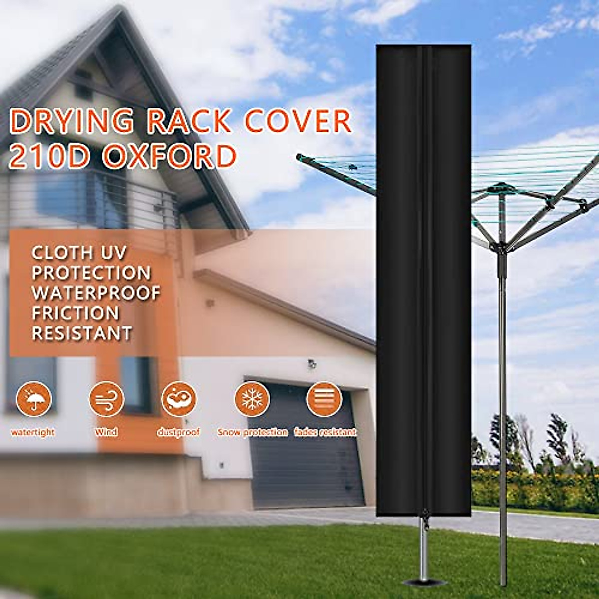 Umbrella Cover with a Telescopic Pole Clothes Drying Rack Cover, Rip Resistant, Anti-UV, Fade Resistant, with Elastic Velcro Straps & Adjustable Hem Rope，Drying Rack Protect, 63 x 6 x 6 inches