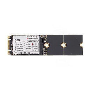 ASHATA M.2 NGFF SATA SSD Internal Solid State Drive, Read/Write Speed up to 450/550MB/s, Internal SSD Compatible with Laptop & PC Desktop(64GB)