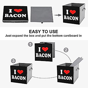 I Love Bacon Foldable Storage Bins Printd Fabric Cube Baskets Boxes with Handles for Clothes Toys, 11x11x11
