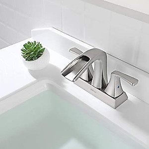 PARLOS 2 Handles Waterfall Bathroom Faucet with Pop-up Drain and Faucet Supply Lines, Brushed Nickel, Doris 14068