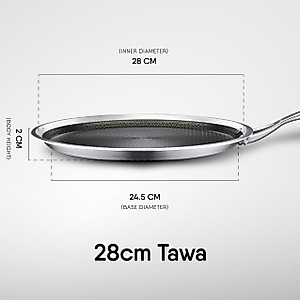 Stahl Artisan Hybrid Triply Dosa Tawa, Dosa Tawa with Induction Base, Non Stick Pan, Stainless Steel Scratch Resistant Dosa Tava, 28 cm