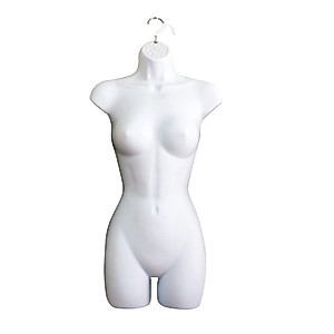 DisplayTown White Female Mannequin Hip Long Hollow Back Body Stackable Dress Form with Hanging Hook for Tshirt Display, Countertop, Craft Shows, Photos and Design, S-M Clothing Size