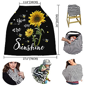 Baby Car Seat Covers Sunflowers, Nursing Cover Breastfeeding Scarf/Shawl, Infant Carseat Canopy, Stretchy Soft Breathable Multi-use Cover Ups, You are My Sunshine Black