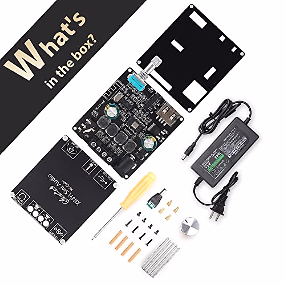 XY-C50H Bluetooth Amplifier Board, TPA3116D2 HiFi Chip 12-24V DC Input,Support USB Sound Card/USB Flash, AUX, Bluetooth Multiple Input Modes (XY-C50H with 12V/5A DC Power Adapter