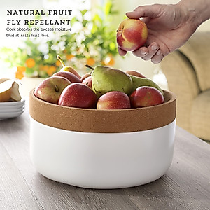 Kamenstein 2 Compartment Large Bowl Extends Produce Freshness, 11 x 11 x 6 Inch, Natural Cork and White Ceramic