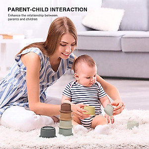 BOBXIN Stacking Cups Baby Building Toy, Nesting Cup Early Educational Toddlers Stacking Toy, 8 Pcs with Numbers & Pattern, Fun for Kid Baby 6-12 Months Play for Indoor/Outdoor/Bathtub/Beach