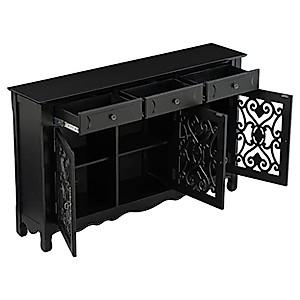 SEASD 59.8" Console Table Sideboard with 3 Doors, Drawers and Adjustable Shelves for Living Room Dining Room