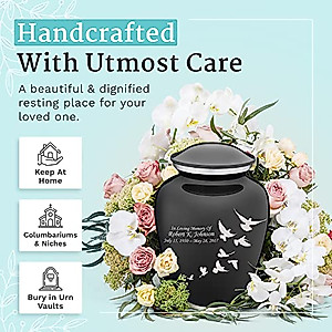 GetUrns - Embrace Doves Urns for Human Ashes, Cremation Urns for Adult Ashes Men & Women, Cremation Urn for Home, Vault, or Niche, 200 cu. in., Custom Single Engraving, Charcoal