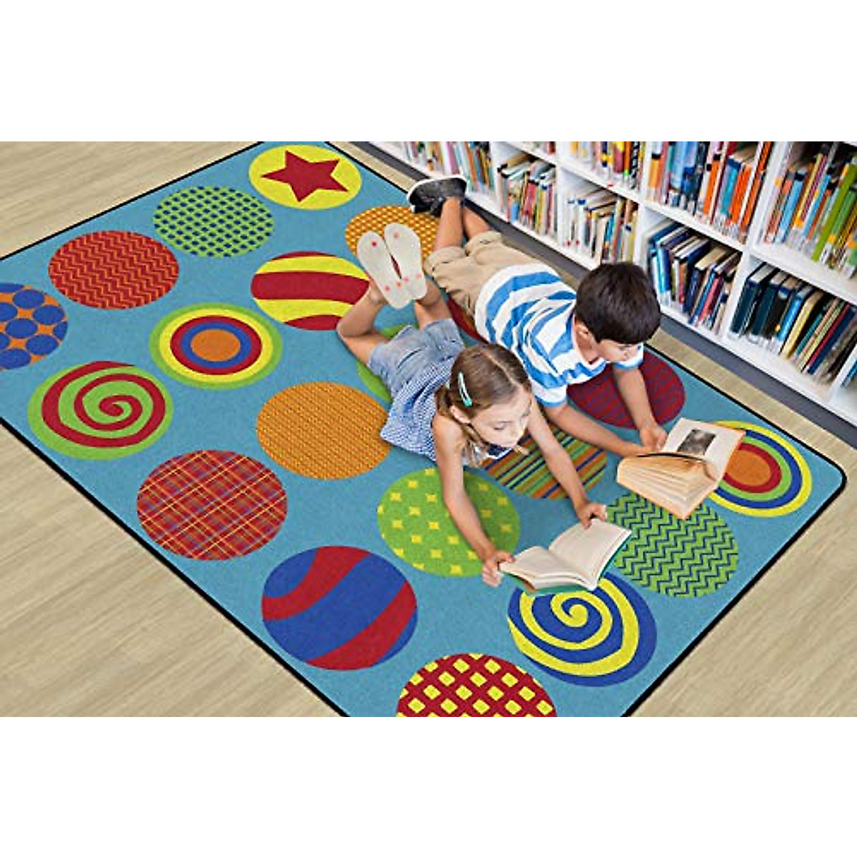 Flagship Carpets Patterned Circles Colorful Multicolor Seating Carpet for a Gathering Place, Children's Classroom Rug or Kids Educational Area, 6' x 8'4", Seats 24, Rectangle