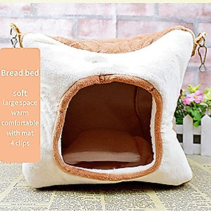 Oncpcare Toast Hamster Cotton Nest, Winter Warm Guinea Pig Bed House, Small Animals Plush Hanging Hammock for Birds Sugar Glider Ferrets Rat Hamster Chinchilla