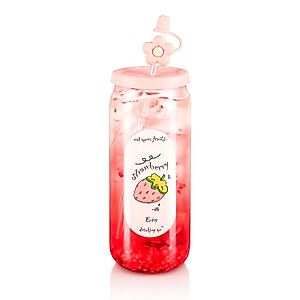 HOXHA 16 oz Glass Cup with Silicone Lid and Straw Drinking Cup Tumbler Beer Can Glass for Iced Coffee Soda Boba Tea Cocktail