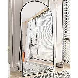 Koonmi 34"x76" Arched Full Length Mirror, Black Large Floor Mirror with Aluminum Alloy Frame Standing Hanging or Leaning Wall-Mounted Mirror, Vanity Mirror for Living Room and Bedroom