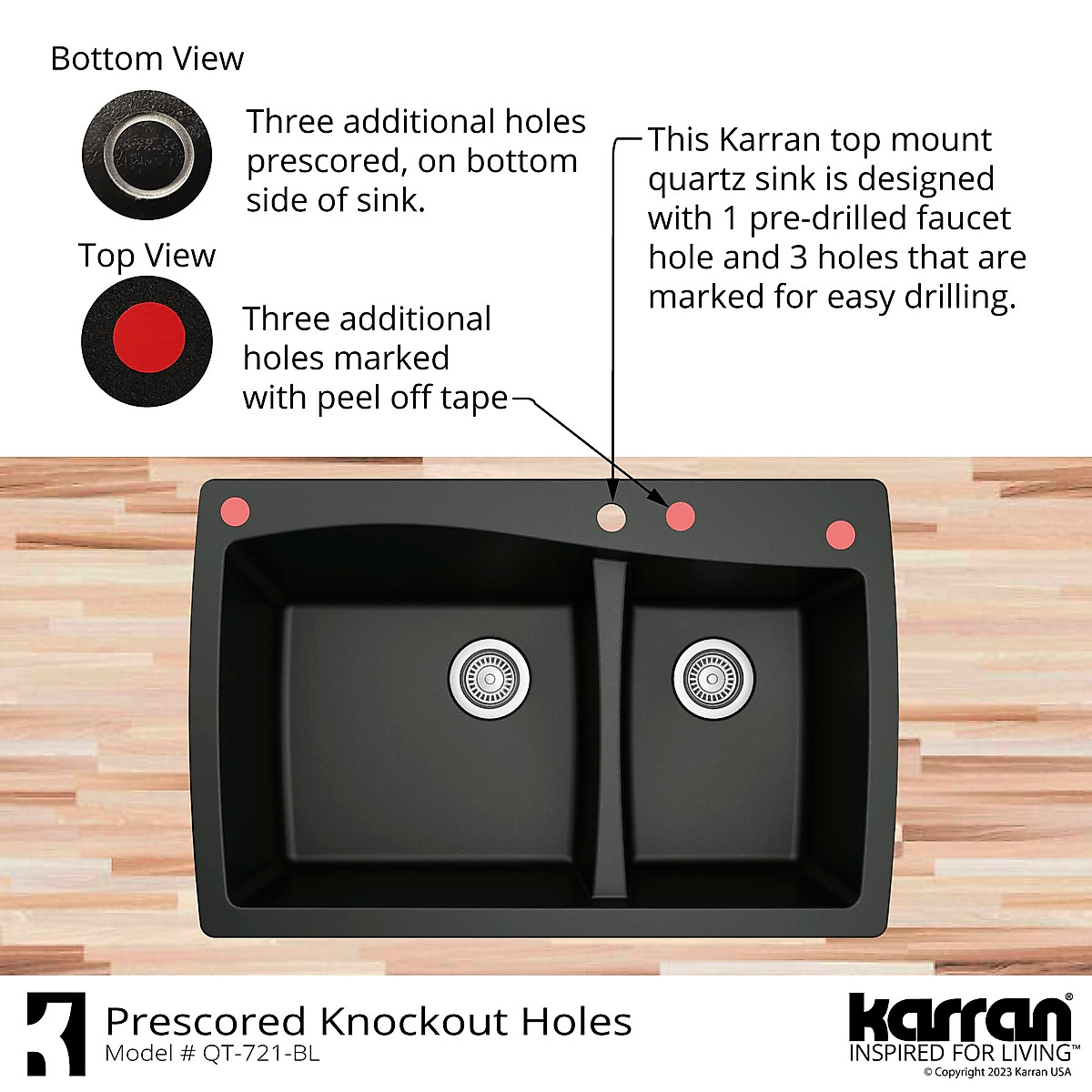 Karran QT-721 Drop-In Quartz Composite 34 in. 1-Hole 60/40 Double Bowl Kitchen Sink in Bisque