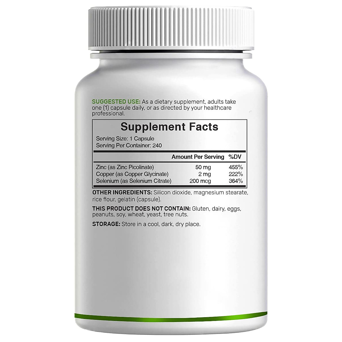 Zinc 50mg with Selenium 200mcg + Copper, 240 Capsules, 8 Month Supply, 3 in 1 Mineral Formula, Zinc Picolinate Complex Supplement, Supports Healthy Immune System for Adults and Kid