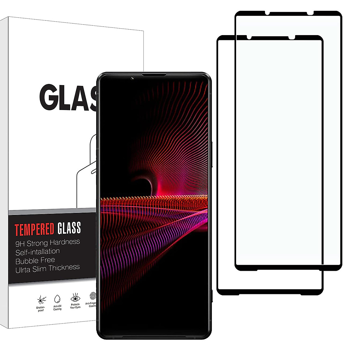 KELOLIN [2 Pack] Tempered Glass Screen Protector for Sony Xperia 1 III, [Full Coverage] [ Anti-Scratch ] [ No-Bubble ] HD Screen Protector Compatible with Sony Xperia 1 III(Black)