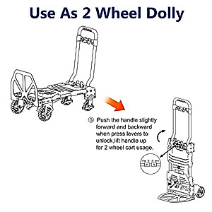 Kweetle 2 in 1 Folding Hand Truck Heavy Duty 330LB Load Carrying Convertible Dolly Cart with Retractable Handle and 4 Rubber Wheels for Luggage Personal Travel Mobile Office (Only Hand Truck)