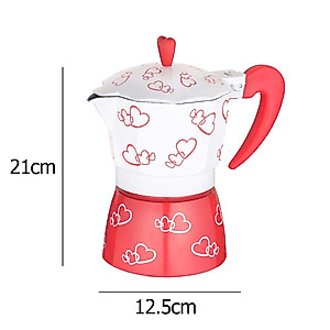 Stovetop Espresso and Moka Pots,Alloet Red Heart Printed Coffee Maker Aluminum Alloy Espresso Mocha Italian Cappuccino Latte Milano Coffee Pot Kit for Gas or Electric Stove Top(150ml)