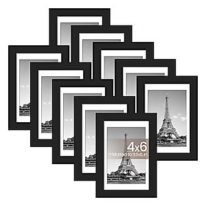 upsimples 4x6 Picture Frame Set of 10, Display Pictures 3.5x5 with Mat or 4x6 Without, Multi Photo Frames Collage for Wall or Tabletop Display, Black