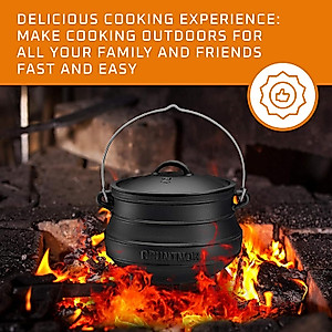 Bruntmor Pre-Seasoned Cast Iron Cauldron - 6 Quart African Potjie Pot with Lid - 3-Legged Dutch Oven for Camping and Over-the-Fire Cooking - Durable Outdoor Cookware for Stews, Chili, and Slow Cooking