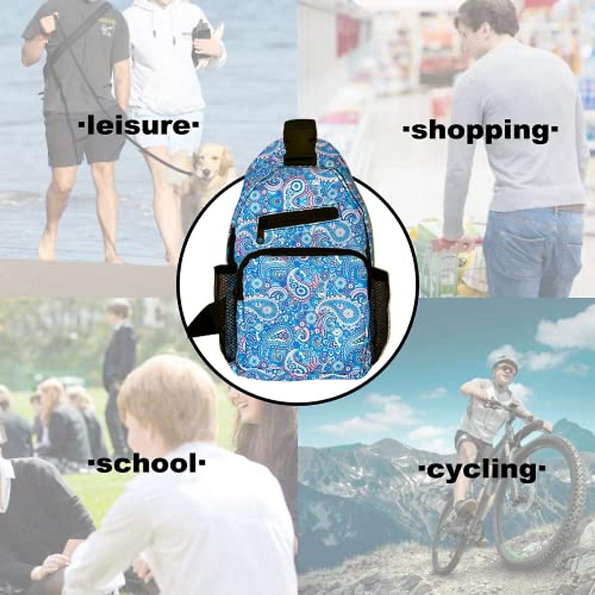 JZPM Sling Backpack, Travel Shoulder Hiking Bag for men women, Cashew nut flower Crossbody Chest Daypack, Blue