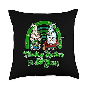 50th Wedding Anniversary Gift Gardener Married Planting Together for 50 Years Couples Matching Gardening Throw Pillow, 18x18, Multicolor