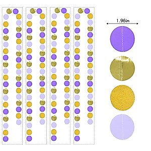 4pcs Purple and gold Garland Circle Dots Party Hanging Decorations for Birthday Wedding, Baby Shower, Classroom Candyland purple