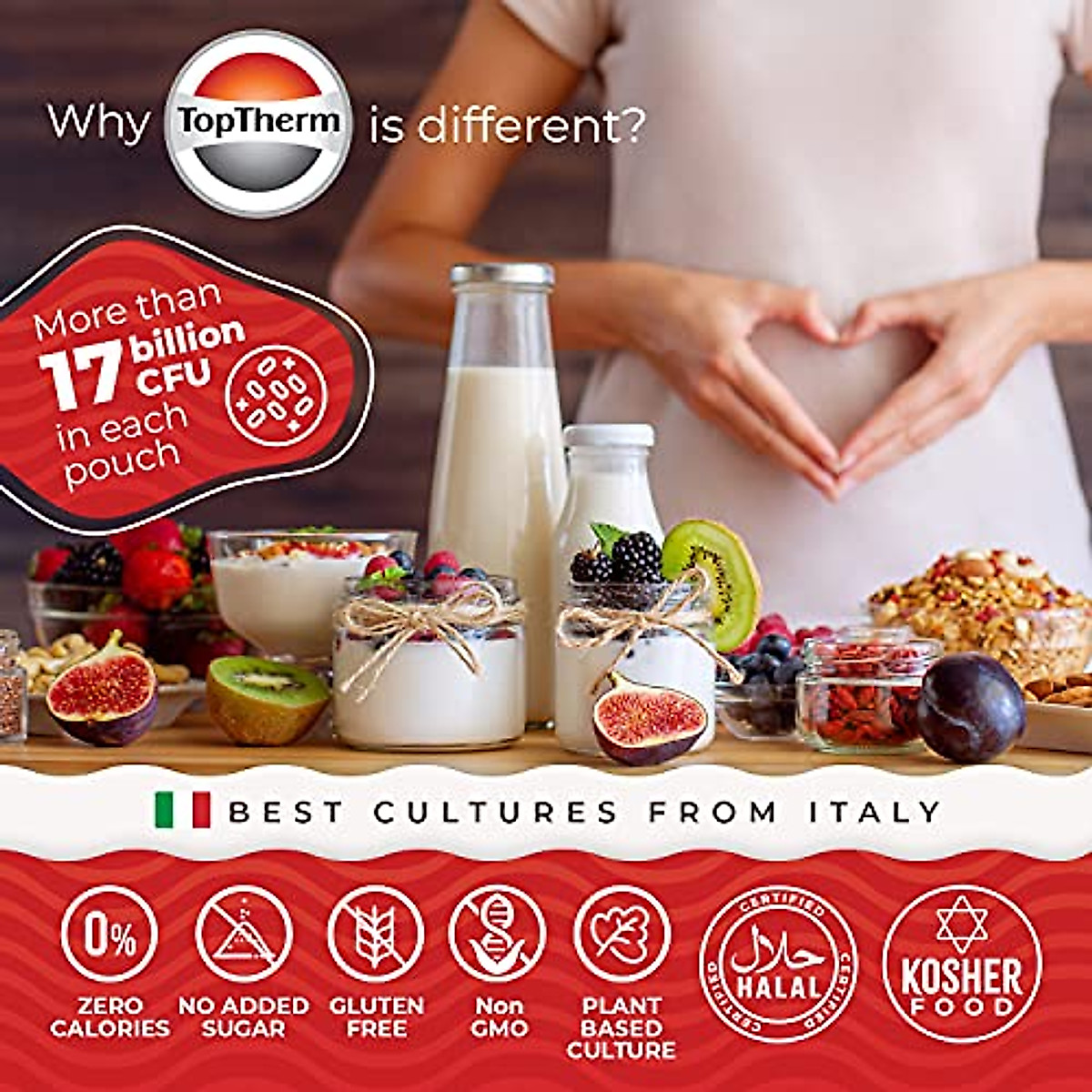 TopTherm Yogurt Starter |Gut Health Probiotic Yogurt Culture Support |DIY Homemade Plain or Greek Yogurt |Dairy Free Yogurt |Non-GMO |No Added Sugar |Works with Any Yogurt Maker - 2 Pack - Makes 2 Qts