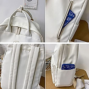 KOWVOWZ large capacity Backpack travel junior high school college students bag men boy girl Satchel kawaii cute harajuku Bookbag (white)