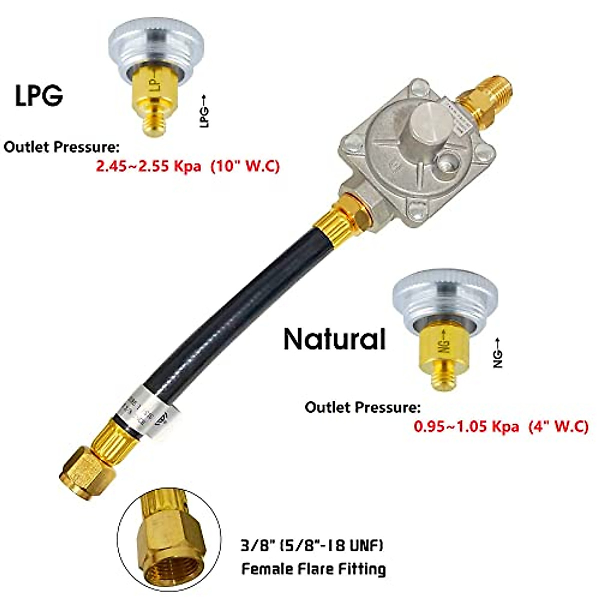 MCAMPAS 10 Feet 1/2" ID Natural Gas Quick Connect Hose and Regulator Replacement for Kitchen-Aid 710-0003 Gas Grill Conversion Kit,Convert 4-Burner Cabinet Style Gas Grill to Natural Gas