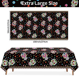 Lemicin 3 Pack Day of The Dead Tablecloths, Sugar Skulls Floral Table Large Size Disposable Plastic Rectangular Tablecloths for Home Decor Mexican Fiesta Table Party Decorations, 54x108 Inch
