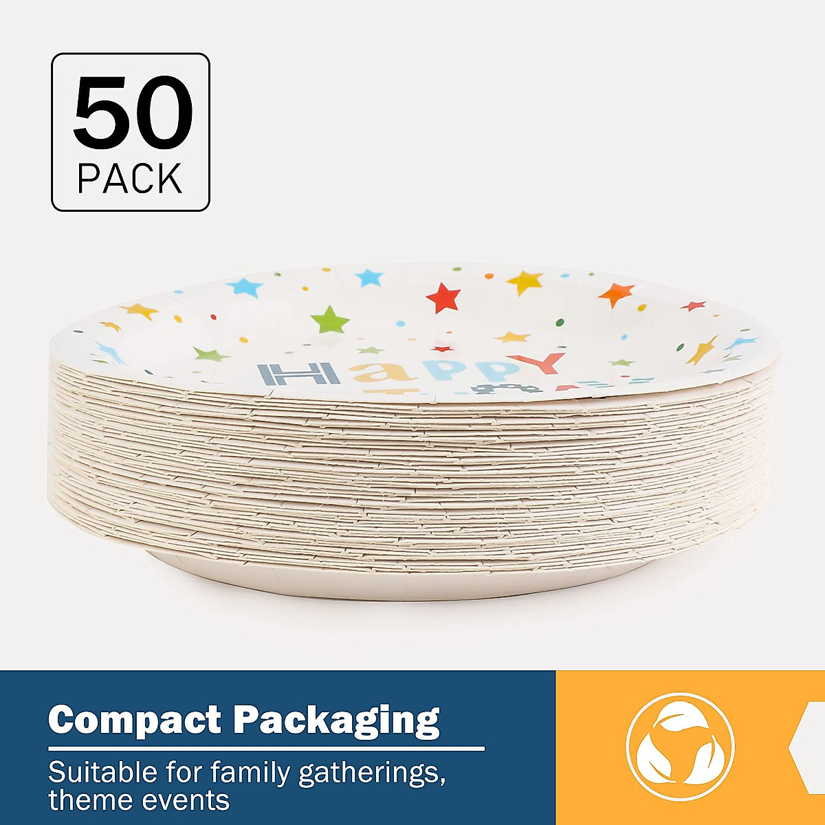 CENLBJ Happy Birthday Party Plates, 9inch-50pcs, Birthday Party Paper Plates, for Birthday Party Decorations