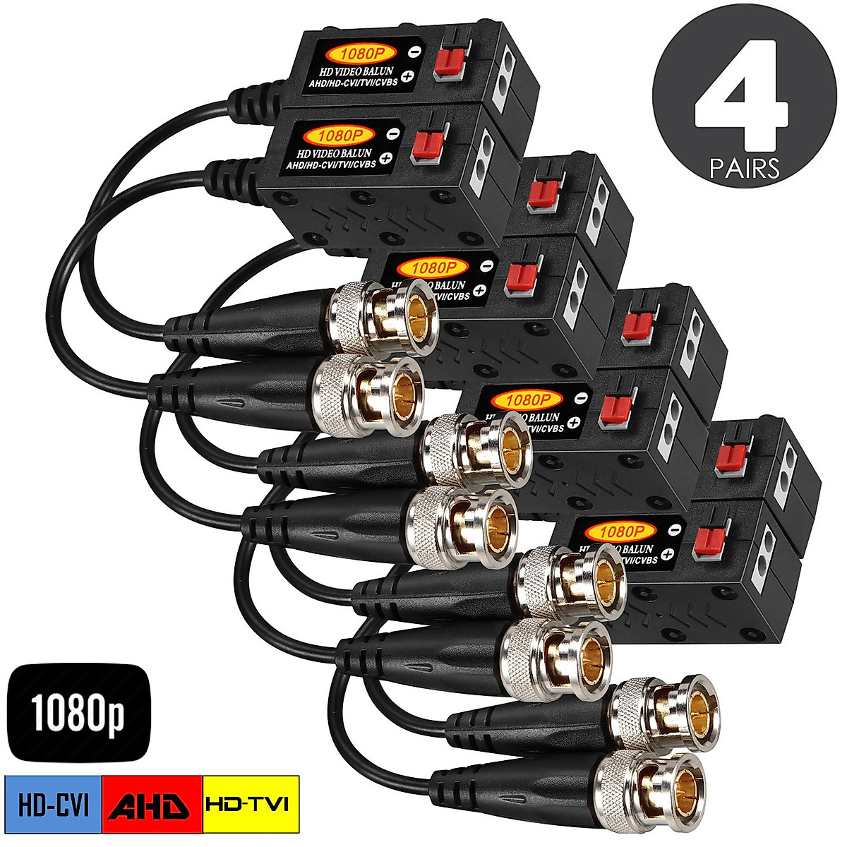 VIMVIP 1080P AHD/HD-CVI/TVI/CVBS Passive HD Video Balun Transmitter 4 Pairs (UTP Up to 350M-600M)
