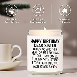 Shqiueos Sister Birthday Gifts from Sister-Happy Birthday Sister Candle, Birthday Gifts for Sister, Sister Bday Funny Gifts, Sister in law Birthday Gifts, Sister Birthday Candle(7oz, Lavender Scented)