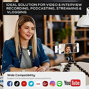 Kailas Accessories White Wireless Microphone System for iPhone & Smartphones w USB C & Lightning - Mini Mic for Podcasting, Streaming, Vlogging