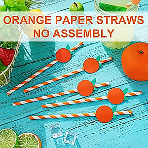 100 Pcs Orange Paper Straws Little Cutie Baby Shower Straws Orange Fruit Straws Disposable Drinking Paper Straws for Baby Shower Decorations Birthday Party Supplies, 0.24 x 7.76 Inches