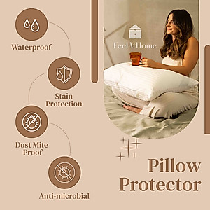 FeelAtHome 100% Cotton Sateen Pillow Cover 300 Thread Count with Waterproof Zipper- 20 x 26 Inches (Pack of 2, Standard) - Noiseless Pillowcase Covers - Zippered Breathable Pillow Case