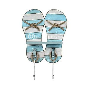 NIKKY HOME Beach Themed Flip Flop Sandal Decorative Wall Mounted Coat Hooks Towel Rack,14.96 x 3.62 x 9.96 Inches, Blue