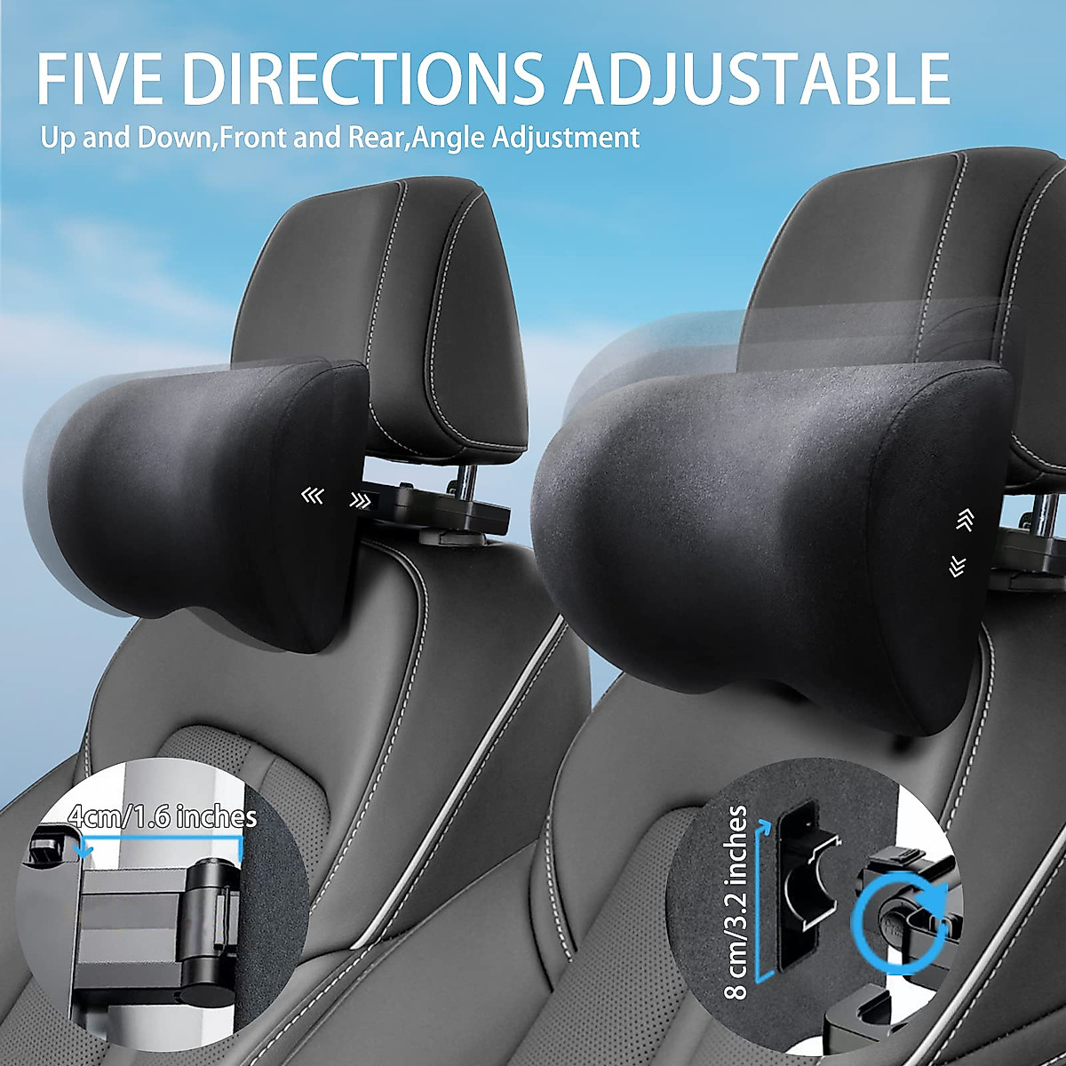 HSWT Car Headrest Pillow Support - DIY Position Adjustable Car Neck Pillow for Car Driving,Ergonomic Memory Foam Car Pillow for Sleeping Head Rest for Car Seat Kids Adults Neck Pain Relief