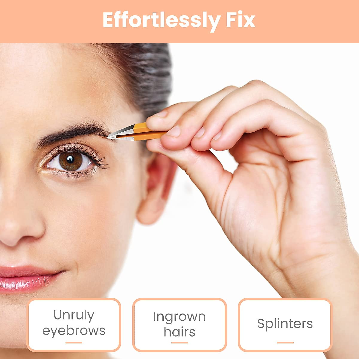 Slant Tip Eyebrow Tweezers, Houdian 1 Pack Stainless Steel Hair Removal Makeup Tool for Women & Men (Orange)