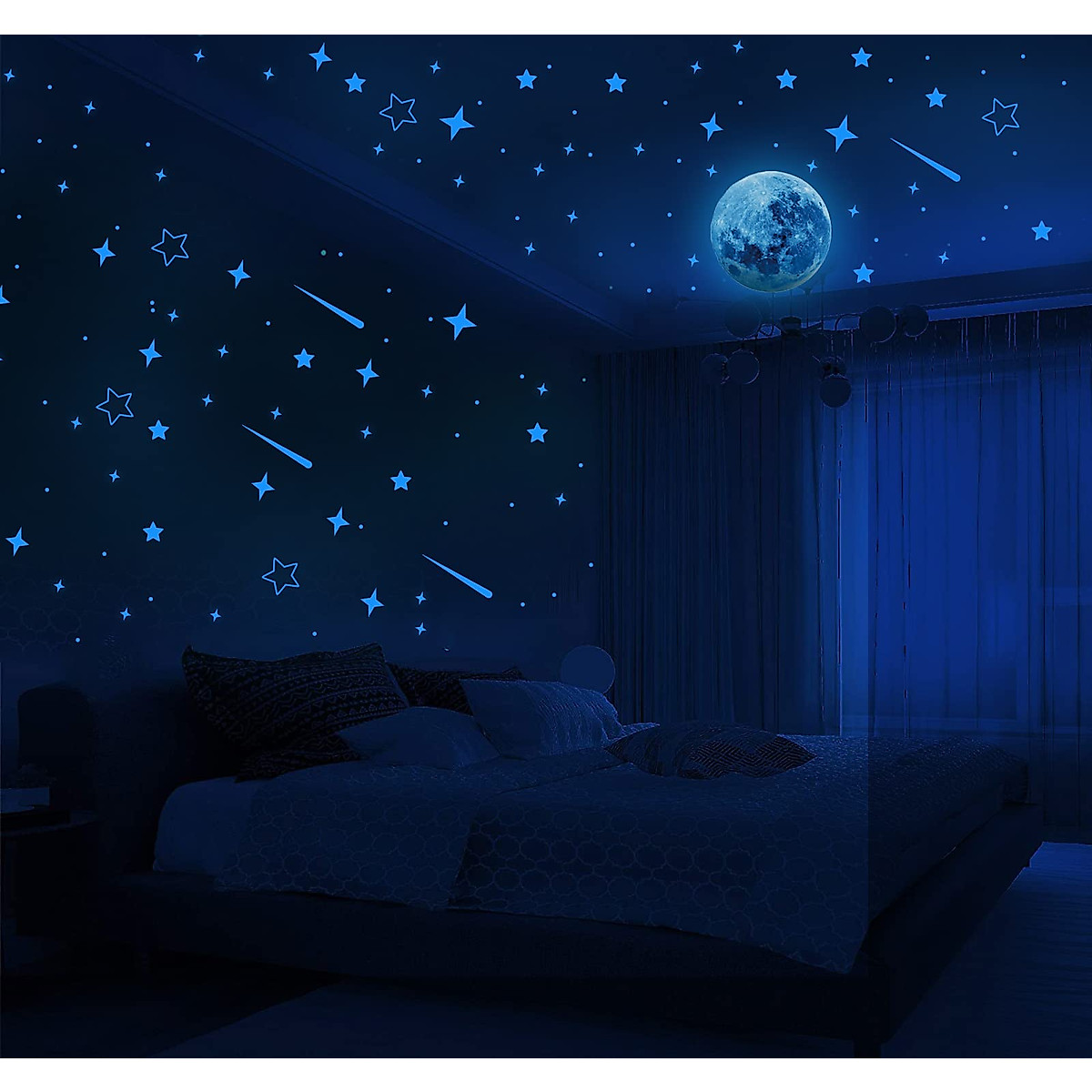 Glow in The Dark Stars for Ceiling - Glow in Moon and Stars Wall Decals for Bedroom,Starry Wall Decor for Baby Nursery Girls Boys Room