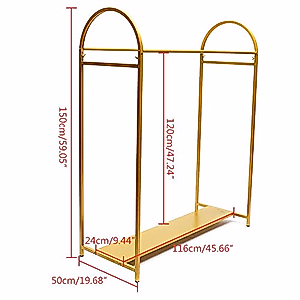 kunghei 60" Double Rod Clothes Rack Shelves, Boutiques Retail Display Gold Clothing Rack Floor Standing Garment Rack Wedding Dress Rack Heavy Duty