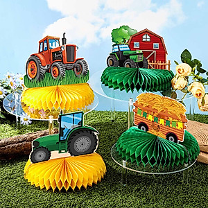 Zonon 6 Pieces Tractor Party Decorations Tractor Honeycomb Table Centerpiece Tractor Birthday Party Supplies Table Toppers for Baby Shower Party Supplies Farmhouse Truck Decor, 6 Designs