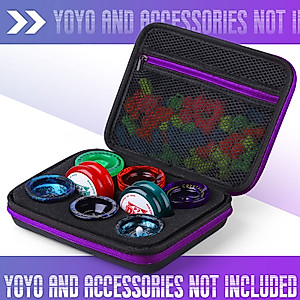 Portable Yoyo Storage Case, Yoyo Carrying Bag, Yoyo Prefessional Case 6 Hole Yoyo Protective Bag with Inner Zippered Pocket for Keeping Yoyos and Yoyo Accessories Safe and Organized (Black&Purple)