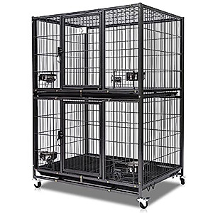 New 37" Homey Pet Two Tier Pet Dog Cat Cage with Feeding Door and Bowls