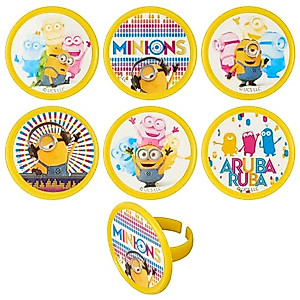 DecoPac Despicable Me™ Celebrations Cupcake Rings, 24 Minions Cupcake Decorations, 6 Minion Designs On Yellow Rings - 24 Pack