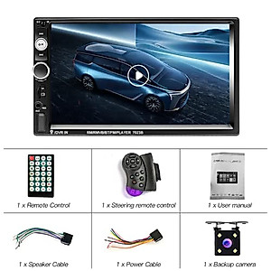 Double Din Car Stereo with Bluetooth and Backup Camera 7 inch HD Touchscreen Multimedia Car Audio Receivers Support FM USB TF Card AUX-in Mirror Link+Remote Control+Wireless Steering Wheel Control