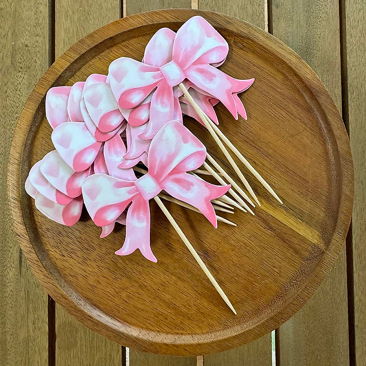 Pink Bow Garland+24Pcs Bow Cupcake Toppers,Bow Banner, Shower Decor,Pink Welcome Baby,Dessert Table Bunting,Coquette Theme Decorations,Double Sided