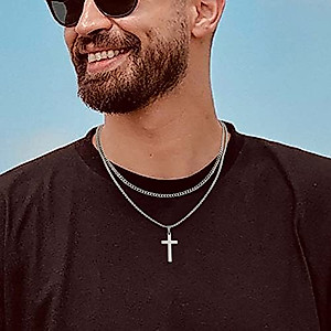 Ailetop Gold Cross Necklace for Men,Gold Cross Chain for Men Stainless Steel Cross Pendant Necklace for Men Boys Gold Chain Necklace for Men Jewelry Men Cross Necklaces Box Chain 20 Inches