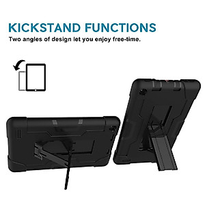 For All-New Fire 7 2019/2017 (9th Gen, 7th Gen) Case,Cherrry Heavy-Duty Rugged Kickstand Series - Shockproof Hybrid Three Layer Armor Kids Case Cover For Amazon All-New Fire 7 2019 (Black/Black)